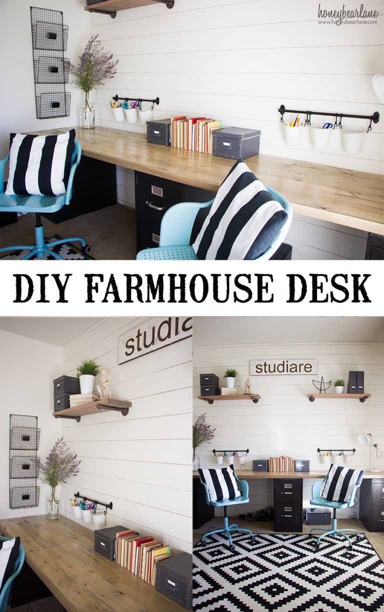 DIY Industrial Farmhouse Desk - Honeybear Lane